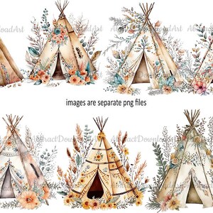 Watercolor Boho Teepee Clipart, Earthtones Boho Tent Digital Watercolor ...