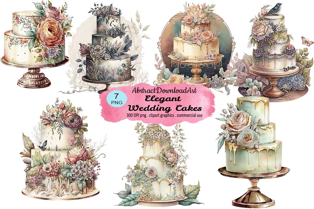 Elegant Wedding Cake Clipart Food and Drink Digital Watercolor Prints ...