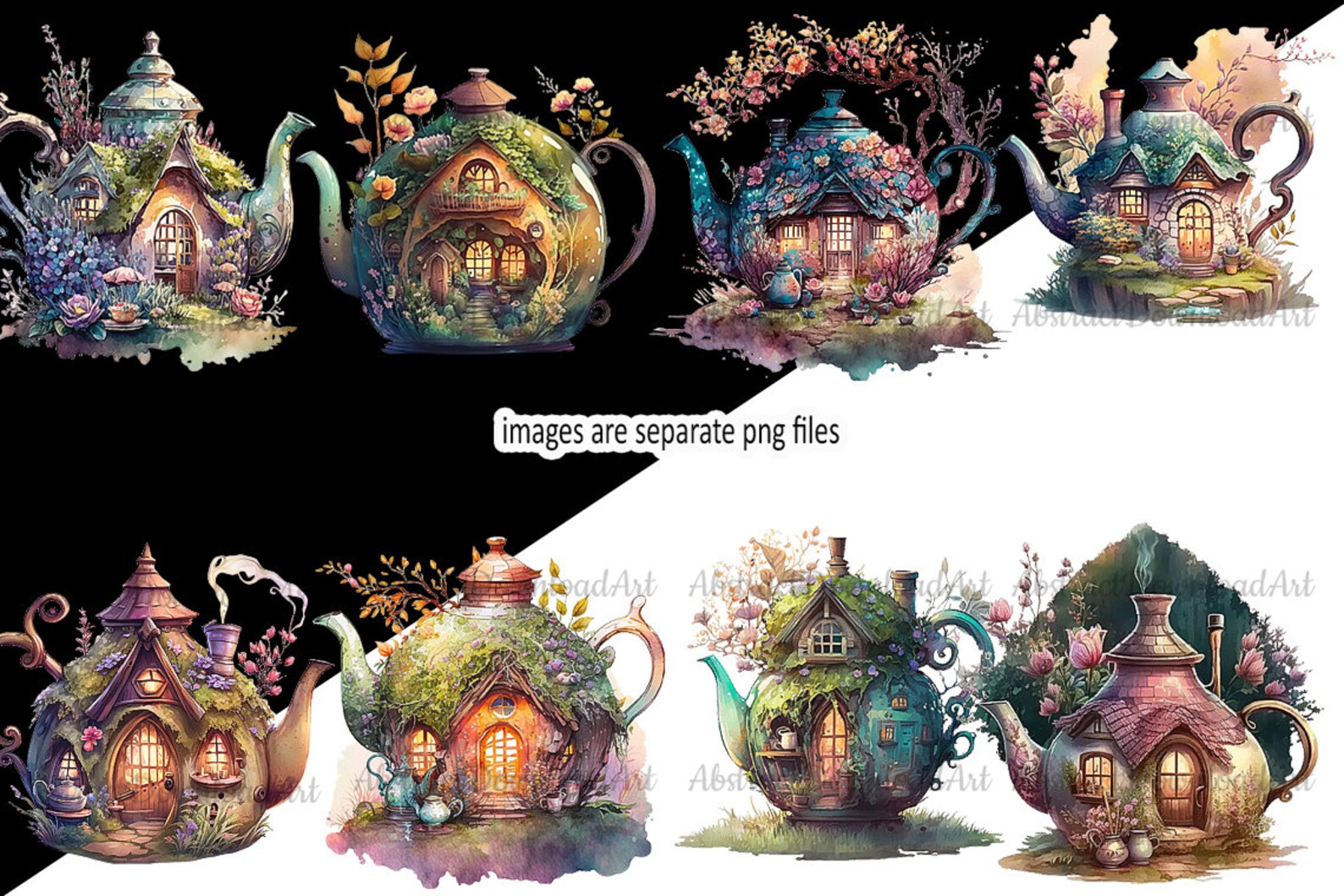 Fantasy Teapot Fairy Houses Clipart Digital Watercolor Prints - Etsy