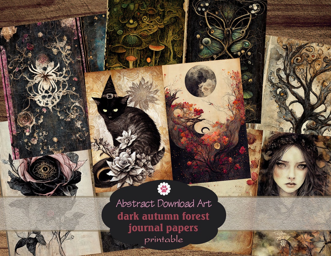 Dark Autumn Forest Junk Journal Kit, Printable Journal Pages, Digital ...