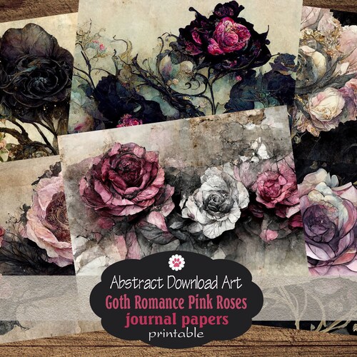 Dark Gothic Black Pink Roses Junk Journal Papers Printable - Etsy