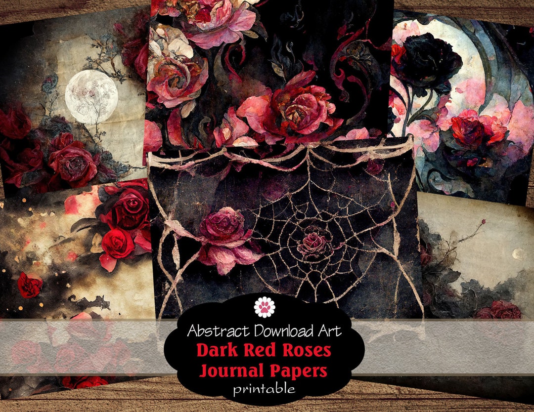 Dark Red Roses Junk Journal Papers, Printable Journal Pages, Digital ...