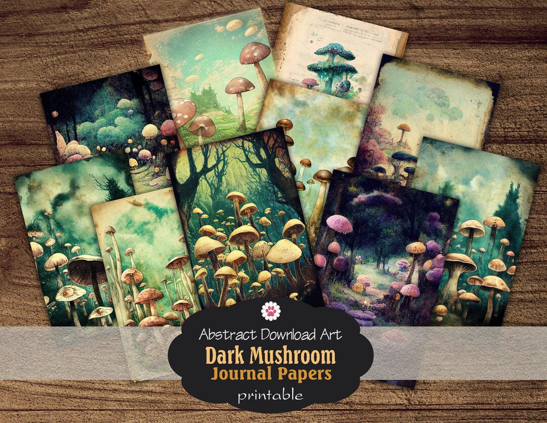 Dark Mushroom Journal Papers, Printable Journal Pages, Digital Papers ...