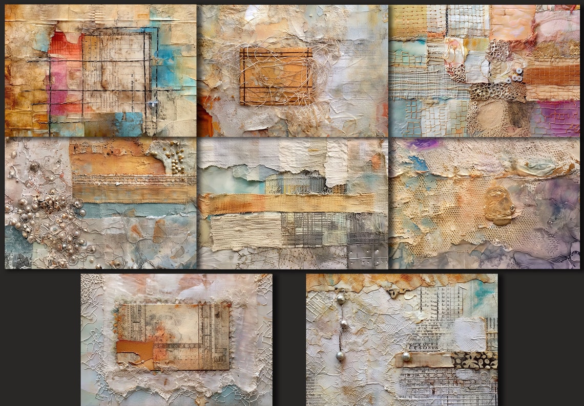 Vintage Tattered Texture Mixed Media Fabric Textures Full Page - Etsy