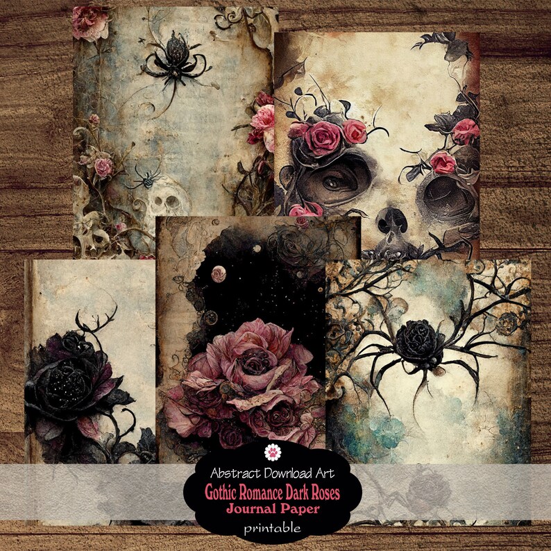 Gothic Romance Dark Roses Junk Journal Papers Printable - Etsy