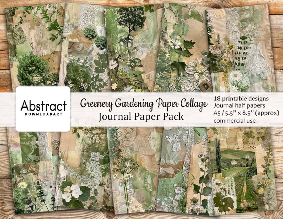 Greenery Gardening Paper Collage Printable Junk Journal Half Paper ...