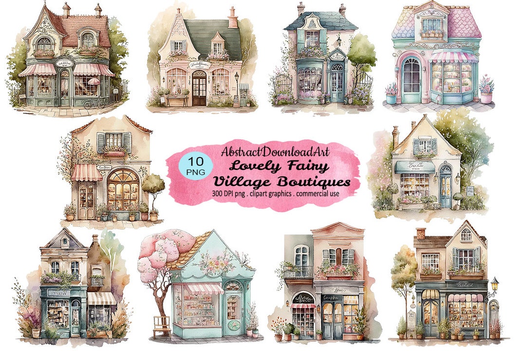 Lovely Fairy Village Boutiques Clipart - Adorable Shop Cute Store ...