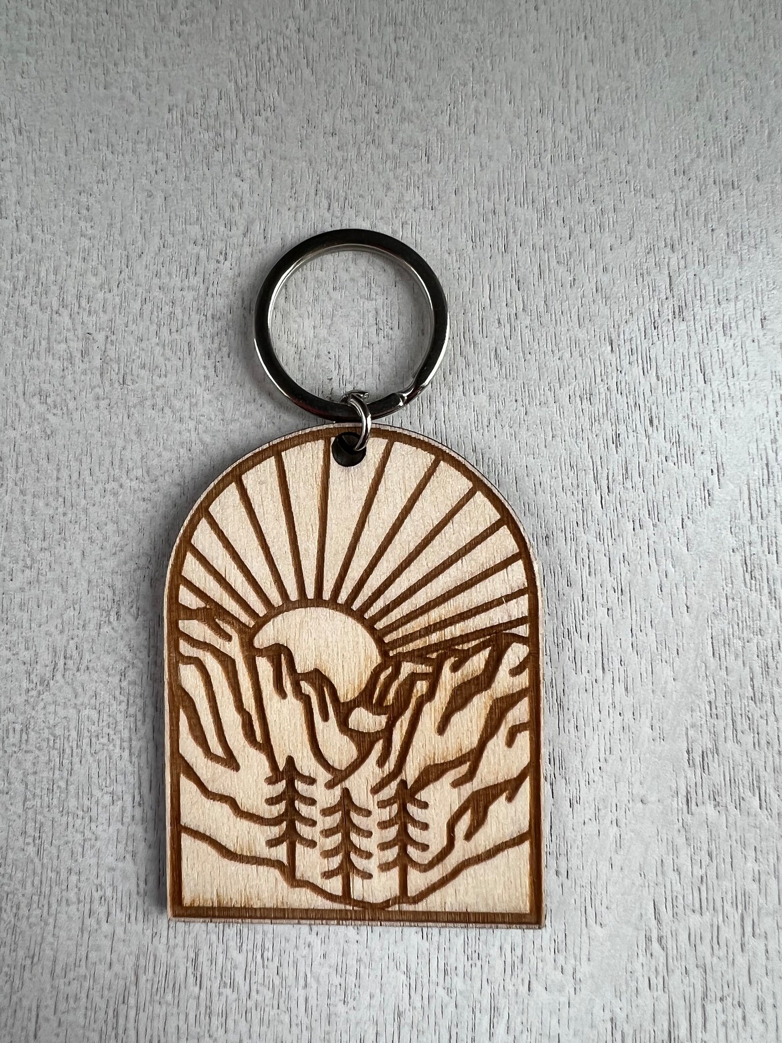 Outdoors Arch Engraved Wood Keychain - Etsy