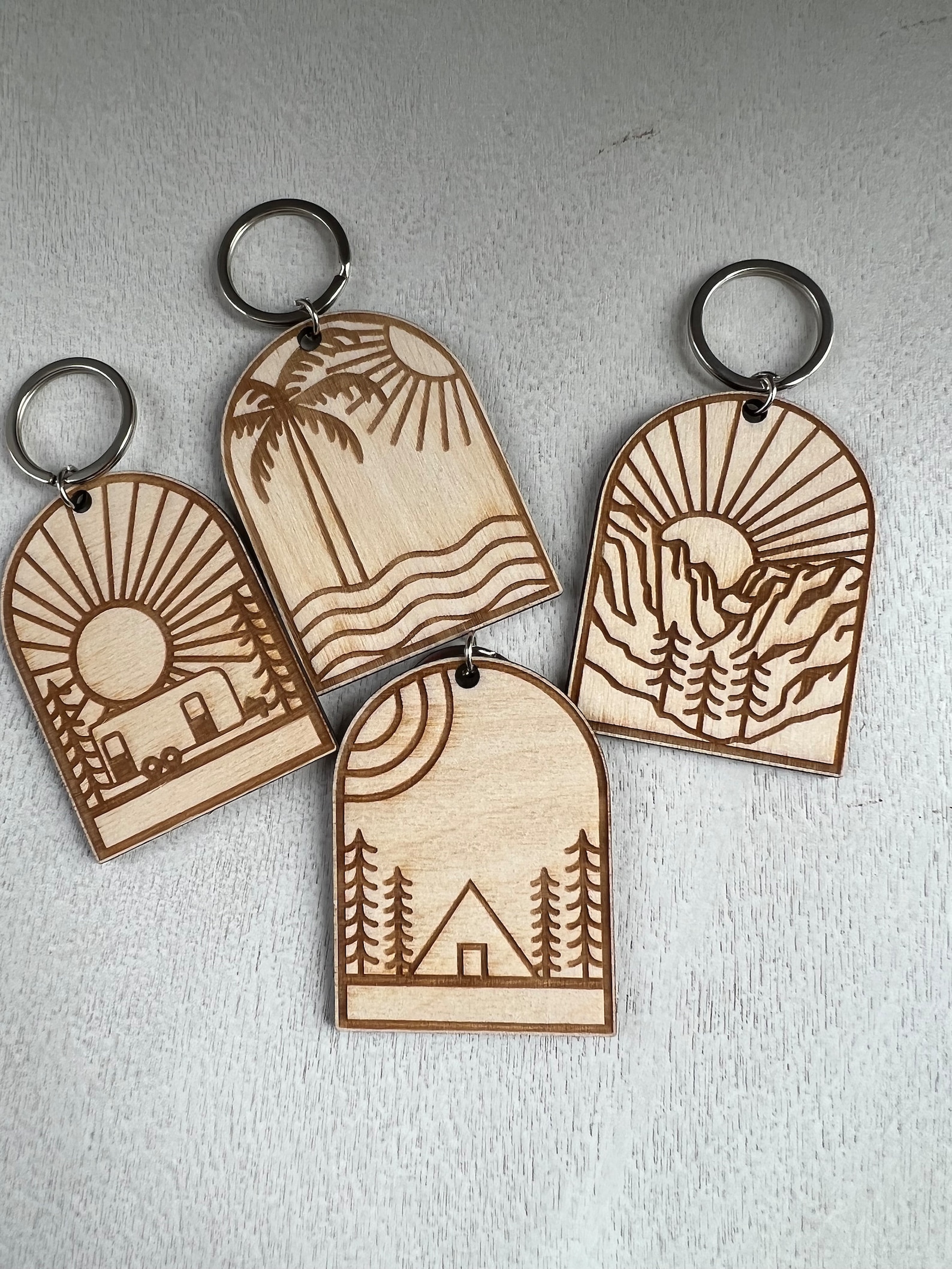 Outdoors Arch Engraved Wood Keychain - Etsy