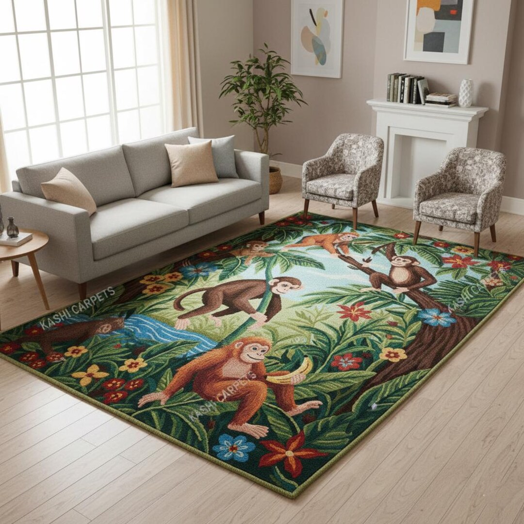 Hand-tufted Wool Monkey Rug, Jungle Nursery Decor - Etsy