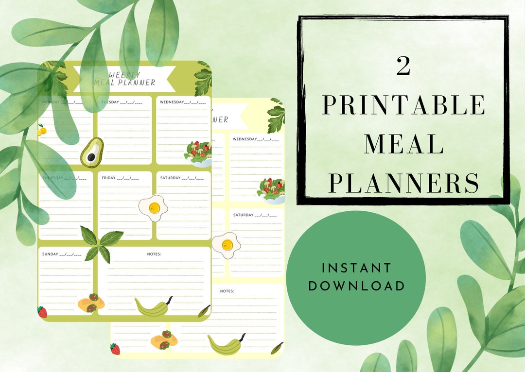 Printable Weekly Meal Planner, Instant Download PDF, Meal Plan Template ...