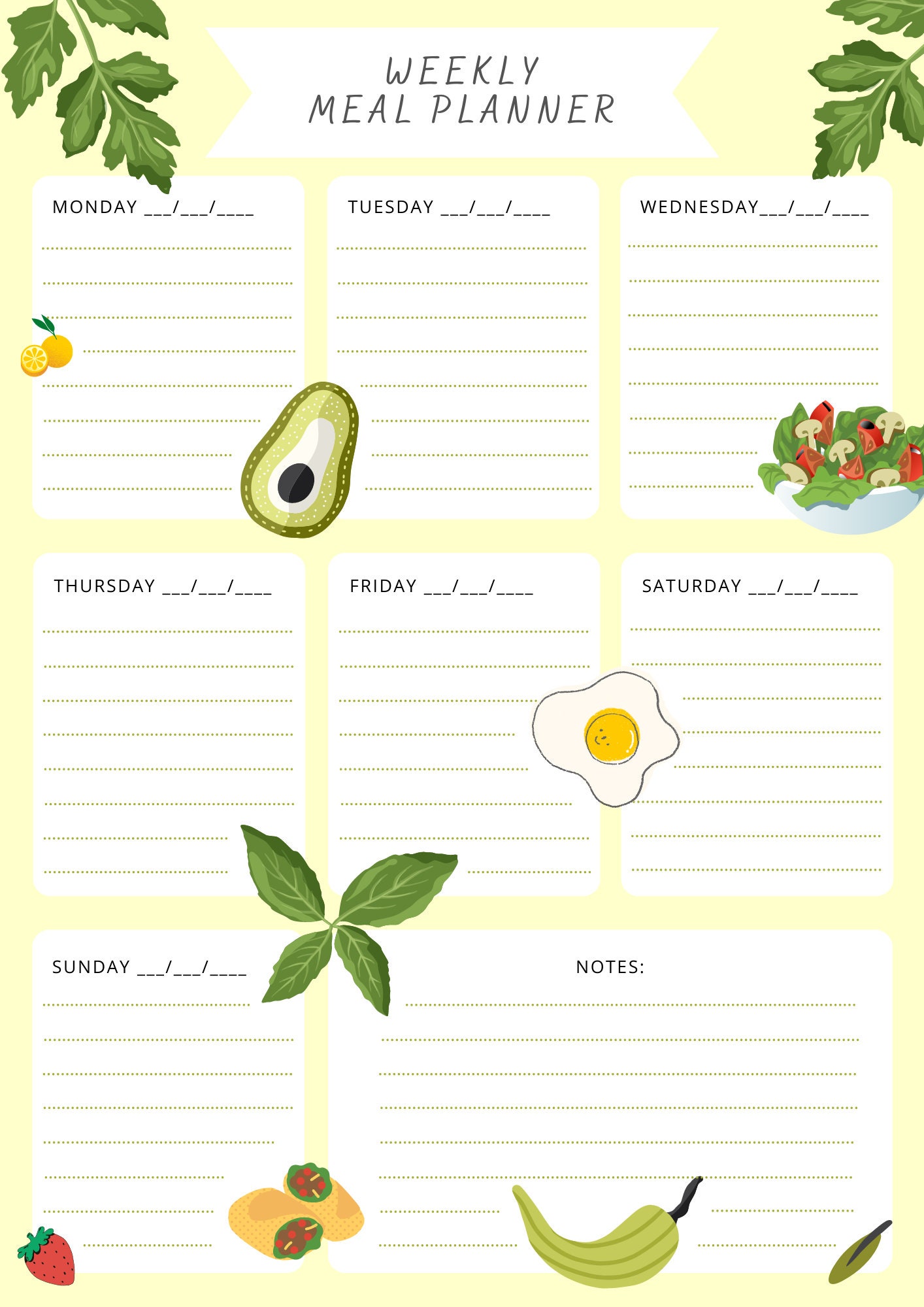 Printable Weekly Meal Planner, Instant Download PDF, Meal Plan Template ...