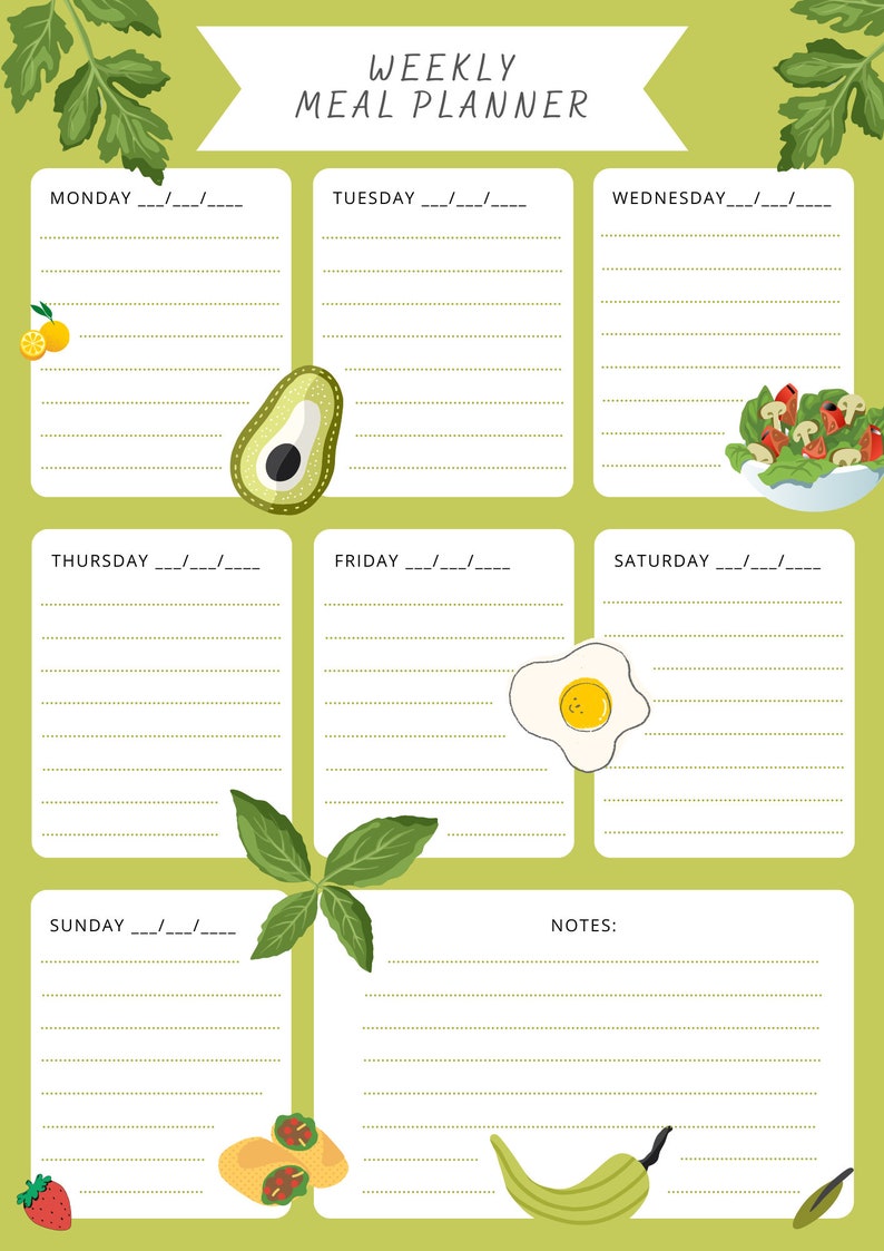 Printable Weekly Meal Planner, Instant Download PDF, Meal Plan Template ...