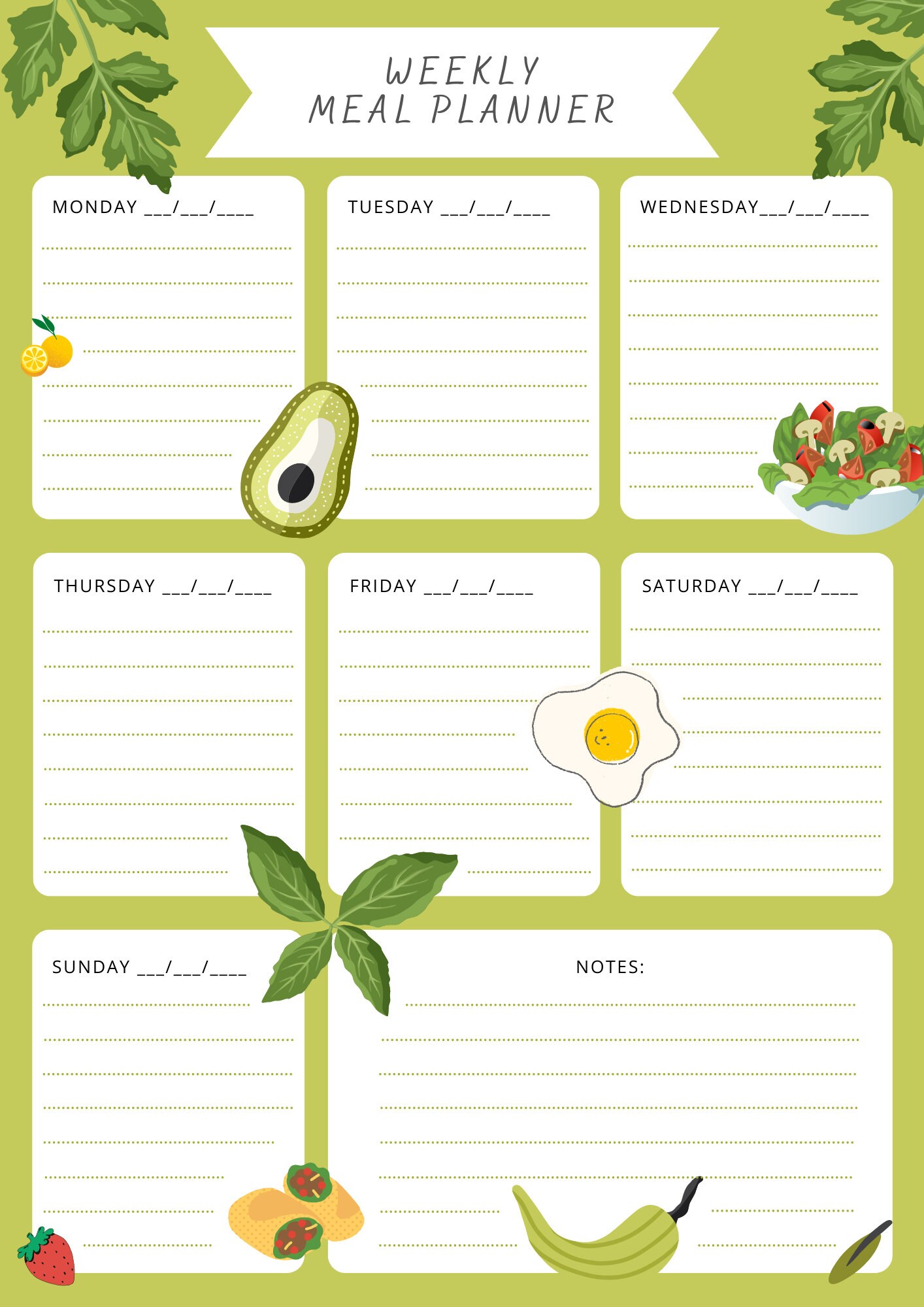 Printable Weekly Meal Planner, Instant Download PDF, Meal Plan Template ...
