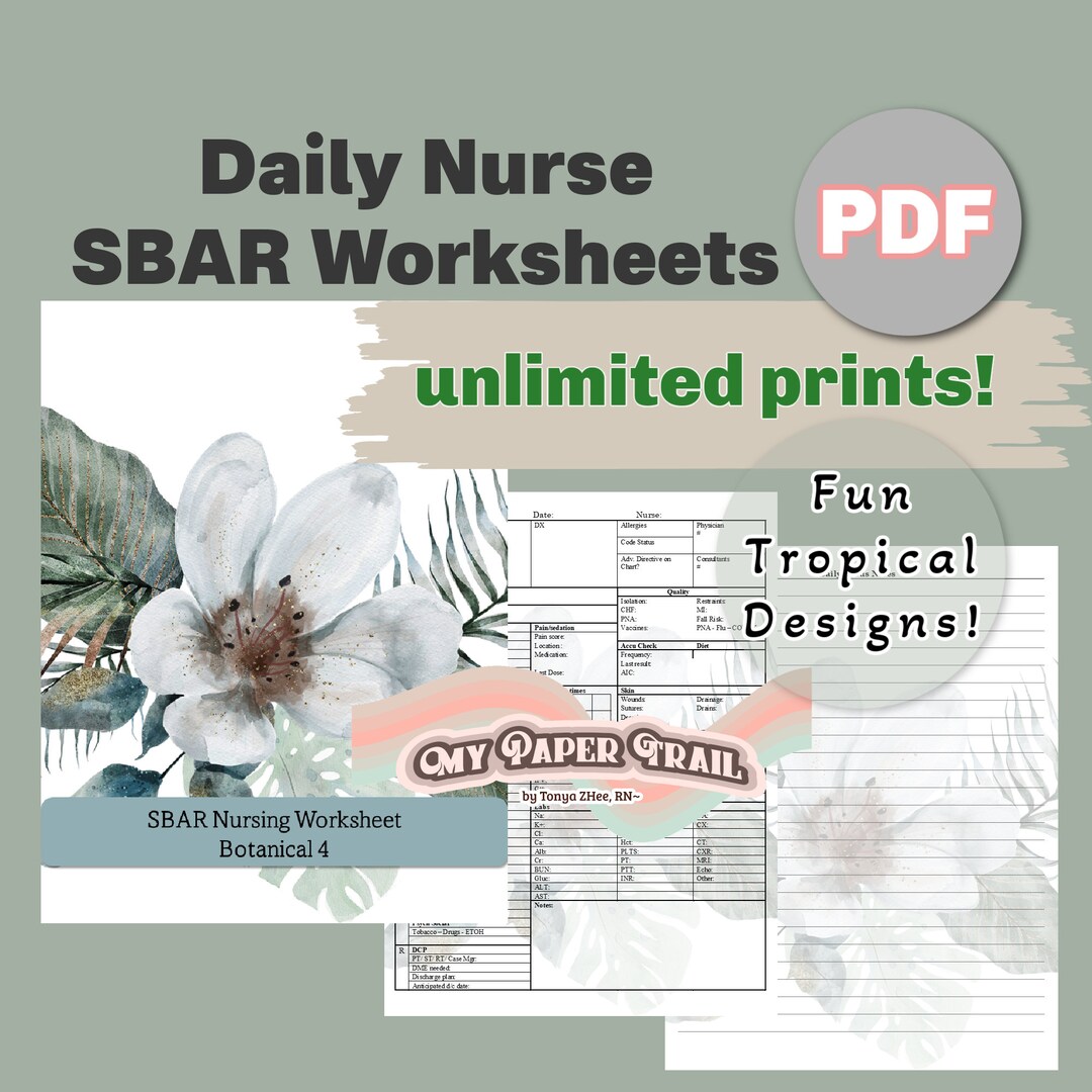 SBAR Nursing Worksheet Bundle Documentation Nursing - Etsy