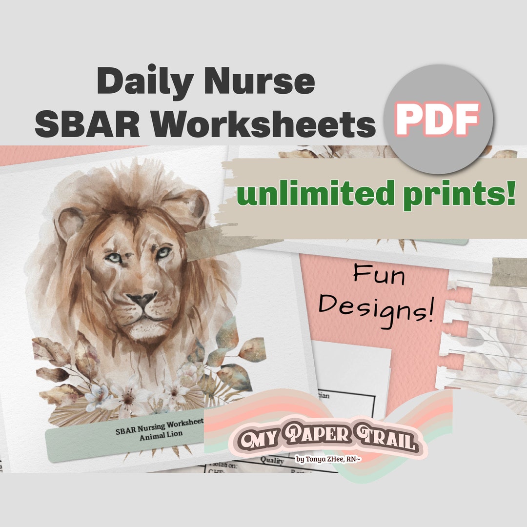 SBAR Nursing Worksheet Animal Lion Documentation Nursing - Etsy
