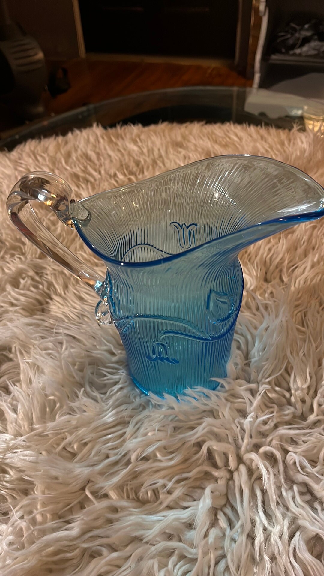 MCM Pitcher Blue Art Glass - Etsy