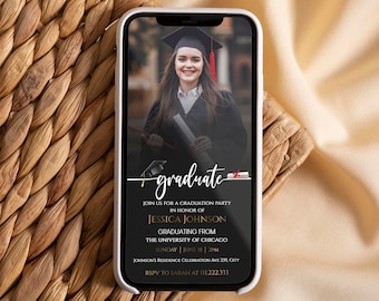 Grad Party Evite With Photo, Modern Graduation Evite, Editable Text ...