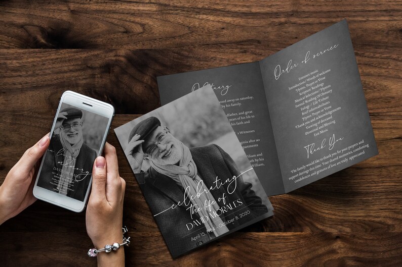Funeral Program Template Black and White Funeral Memorial - Etsy