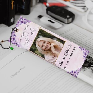 Purple Funeral Bookmark Template, Floral Bookmark Template , Editable ...