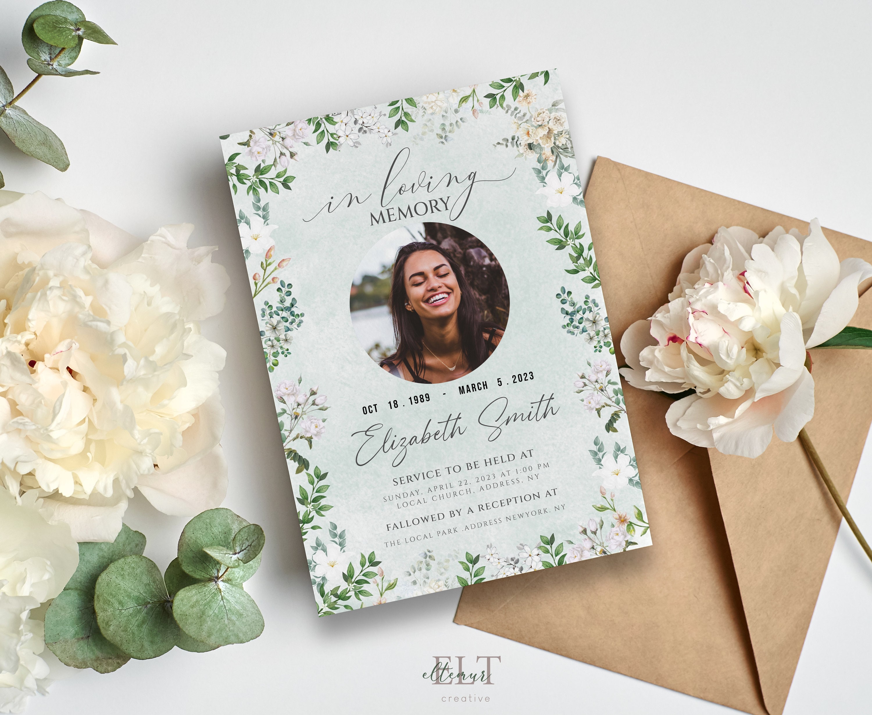 Editable Funeral Invitation Floral Invitation Template - Etsy