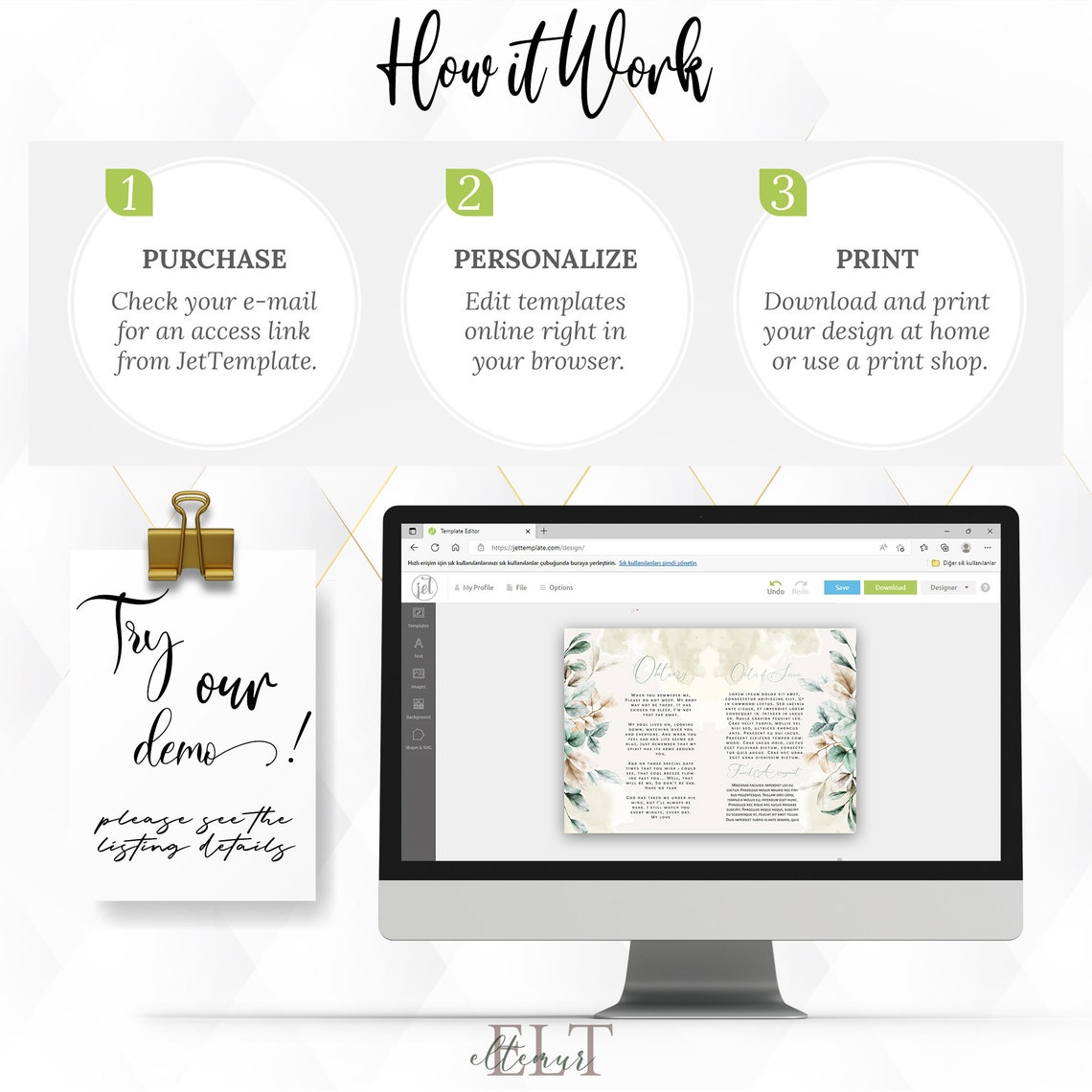 Bi Fold Greenery Funeral Thank You Program Template Editable - Etsy