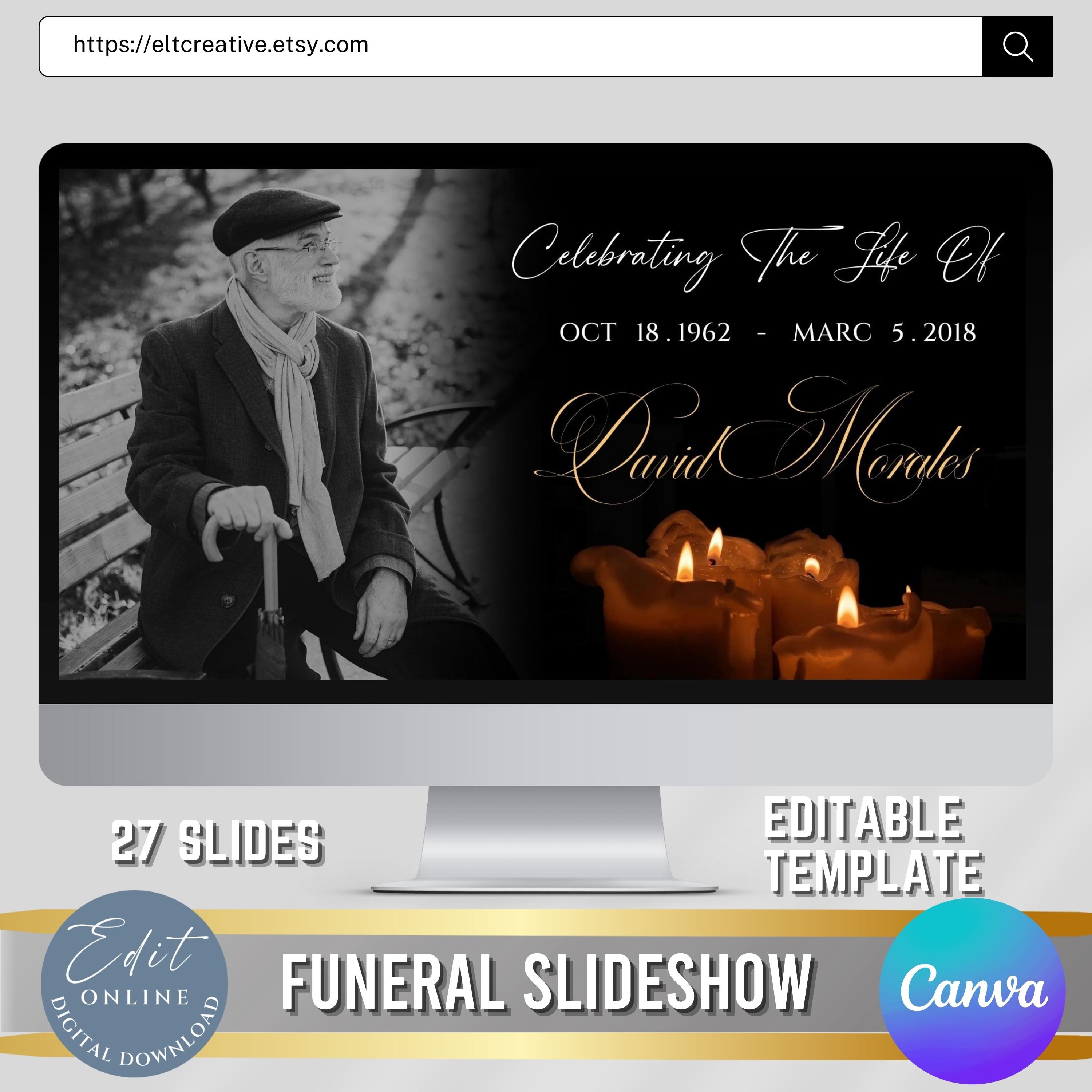 Funeral Slideshow Template Black and Gold Memorial Video - Etsy