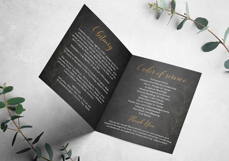Funeral Program Template Black and Gold Funeral Memorial - Etsy
