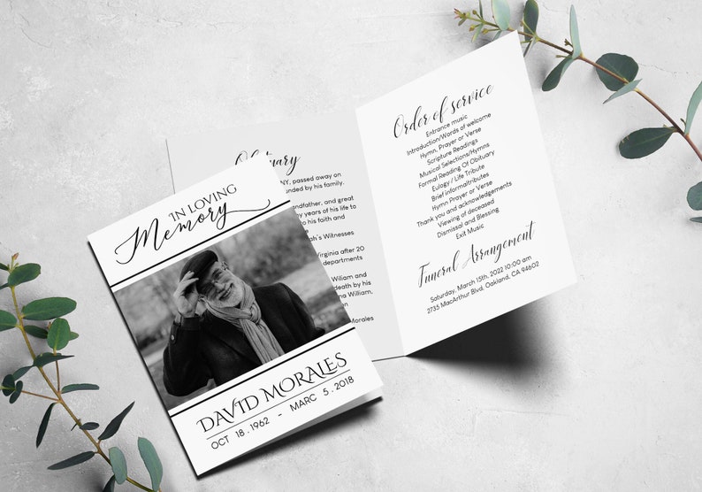 Funeral Obituary Program Template Black and White - Etsy
