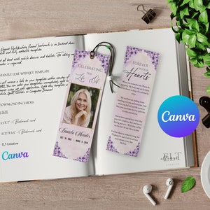 Purple Funeral Bookmark Template, Floral Bookmark Template , Editable ...