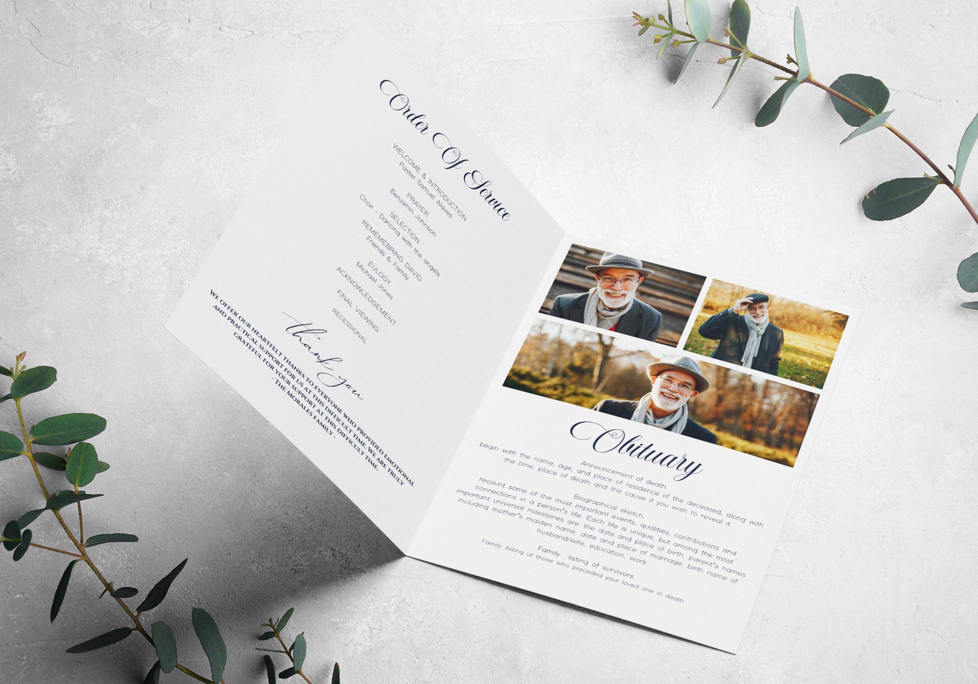 Funeral Collage Program Template Simple Photo Obituary Program Memorial Program Printable ...