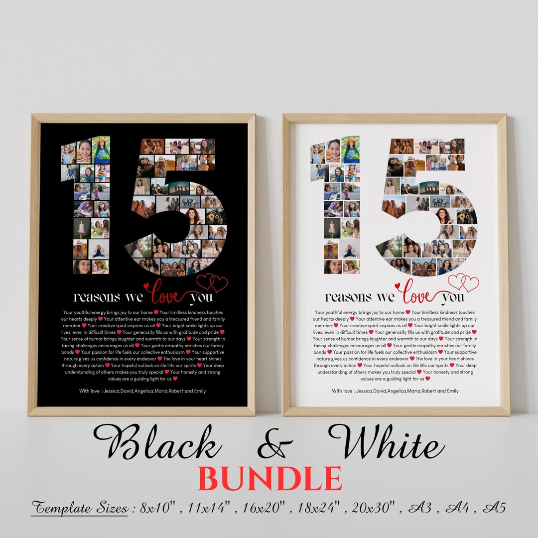 15 Reasons We Love You Poster With Collage Template, Printable 15th ...