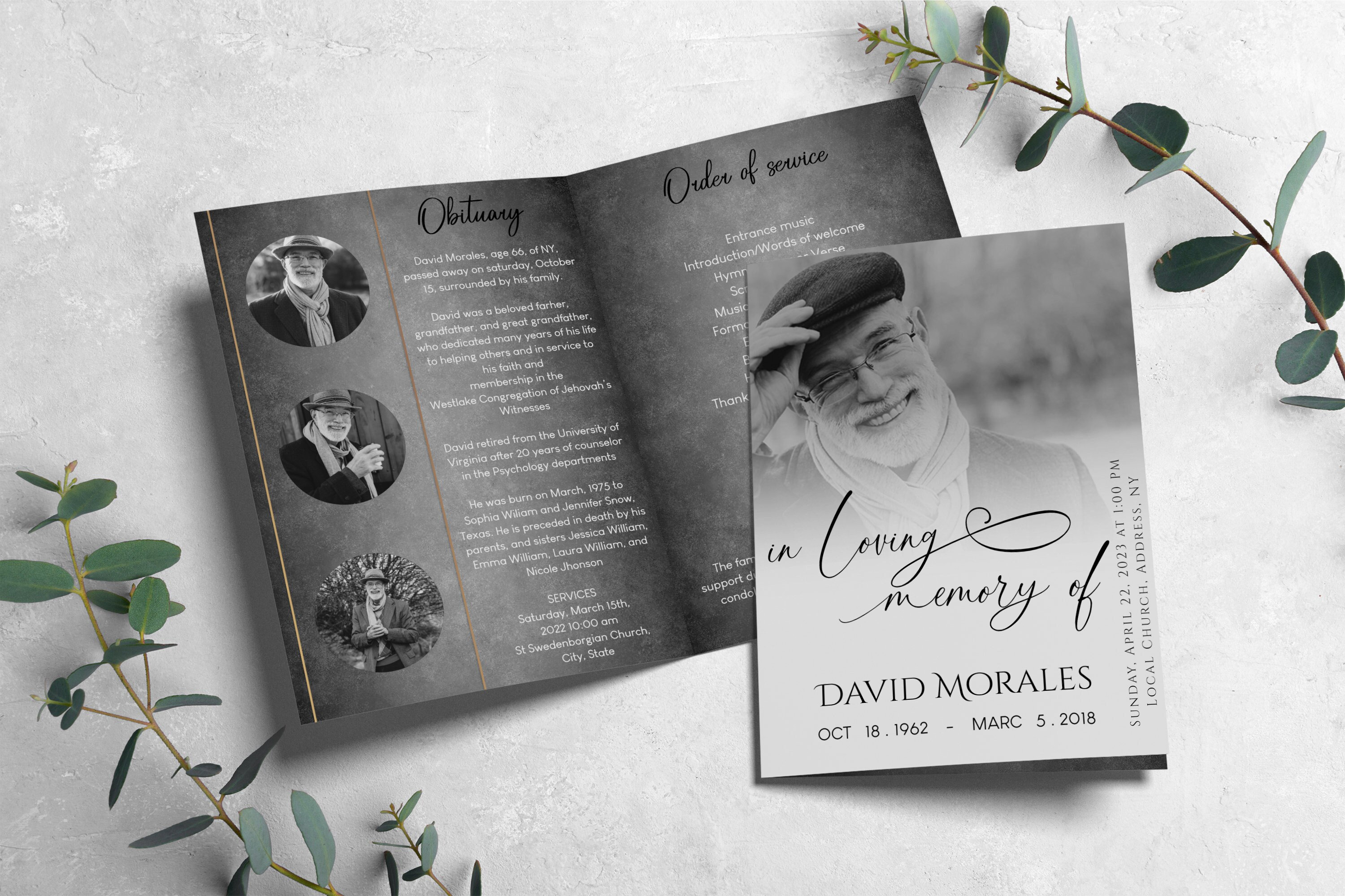 Black and White Funeral Program Template, Funeral Memorial Program ...