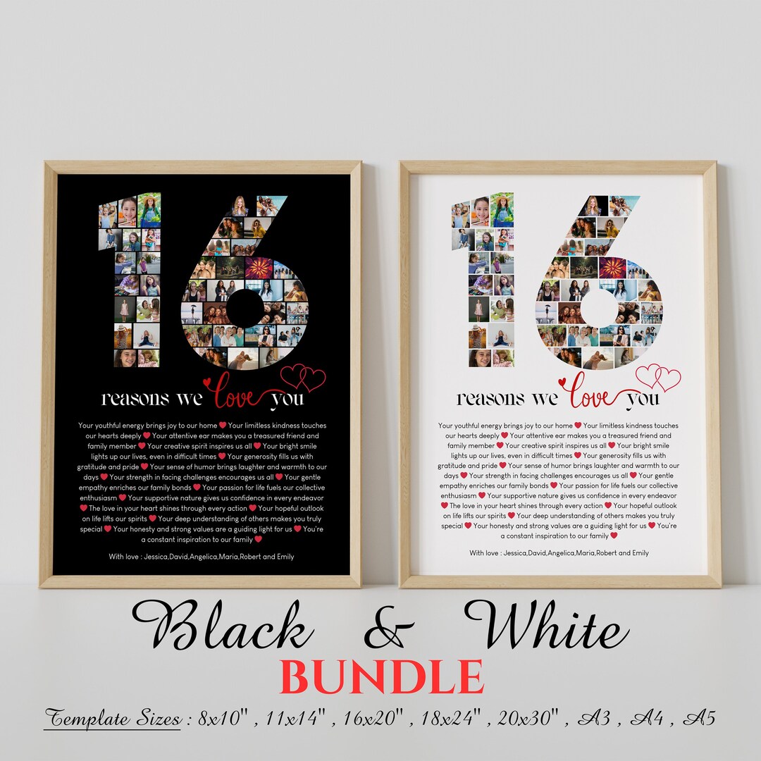 16 Reasons We Love You Poster With Collage Template, Printable 16th ...