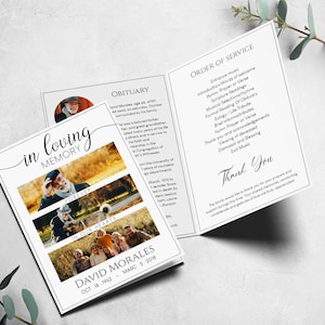 Funeral Memorial Program Template, Collage Funeral Program,minimal ...