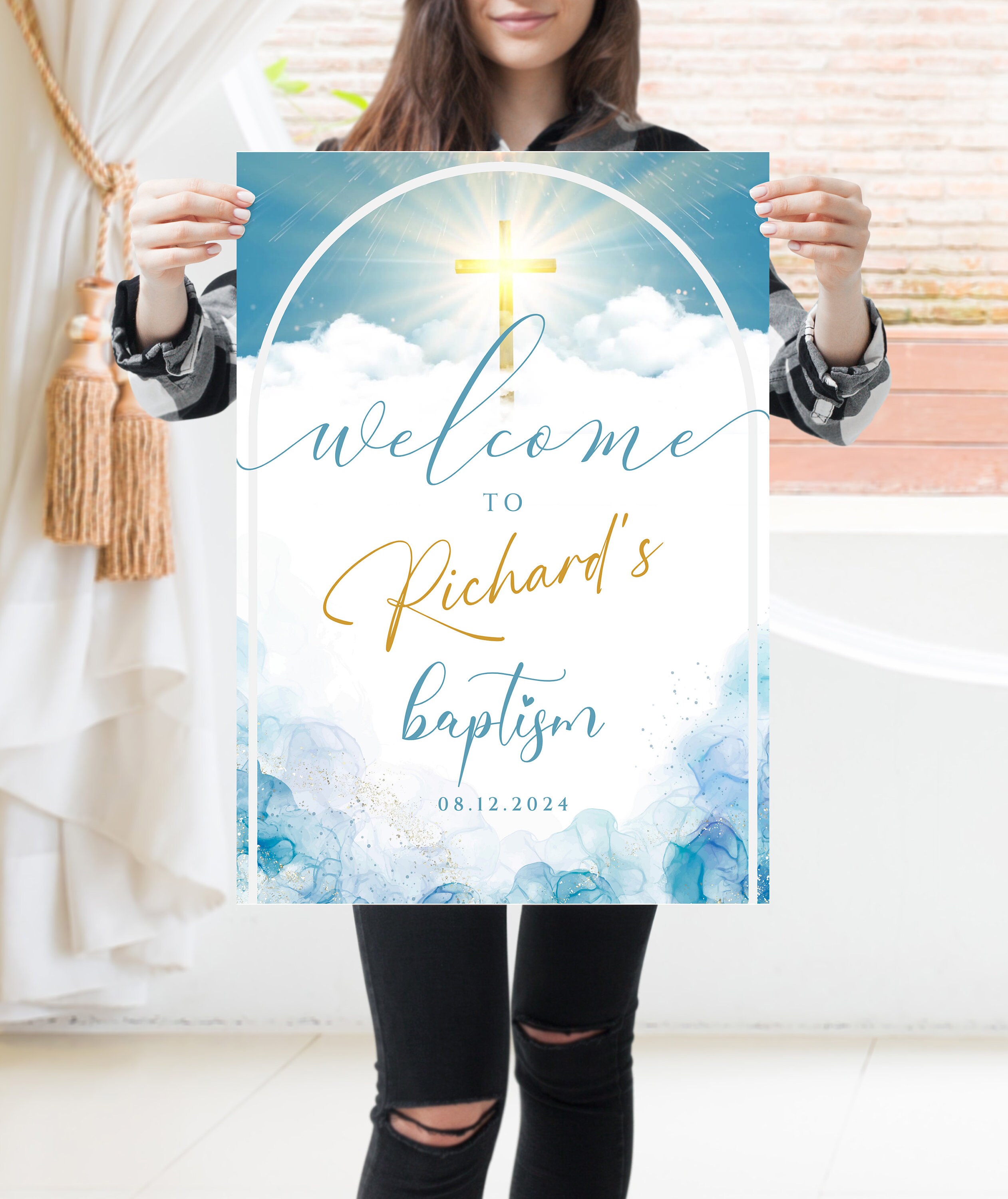 Modern Baptism Welcome Sign Template chirstening Welcome Sign - Etsy