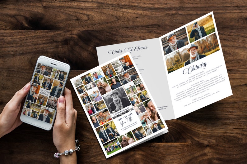 Funeral Collage Program Template Simple Photo Obituary Program - Etsy