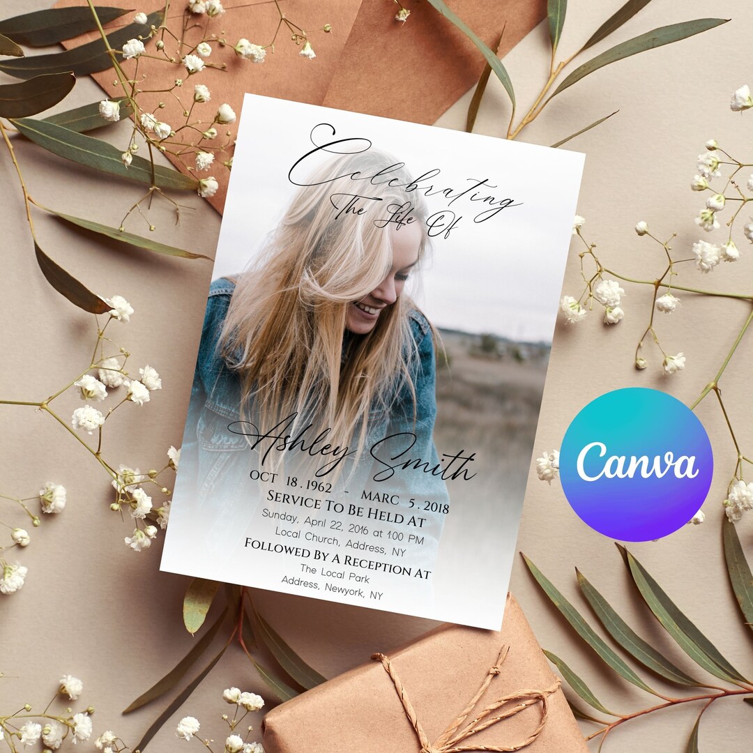 Funeral Invitation Template,simple Photo Celebration of Life Invitation ...