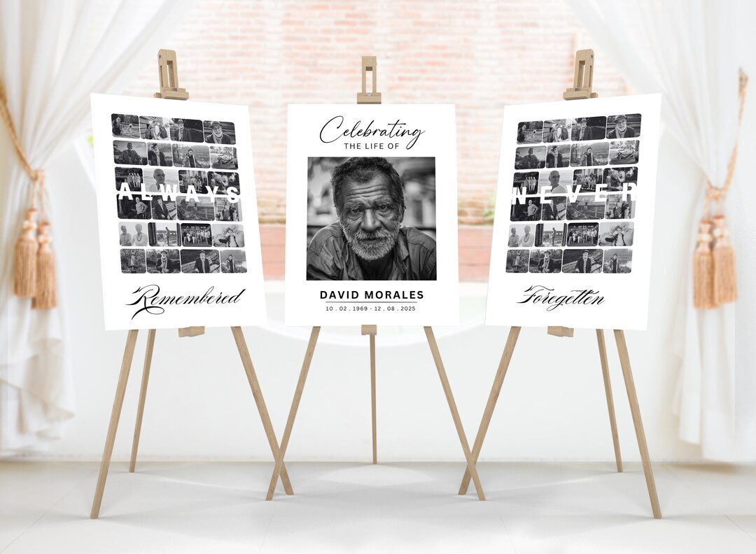 Funeral Photo Collage Sign Set Templates, Funeral Welcome Sign Template ...