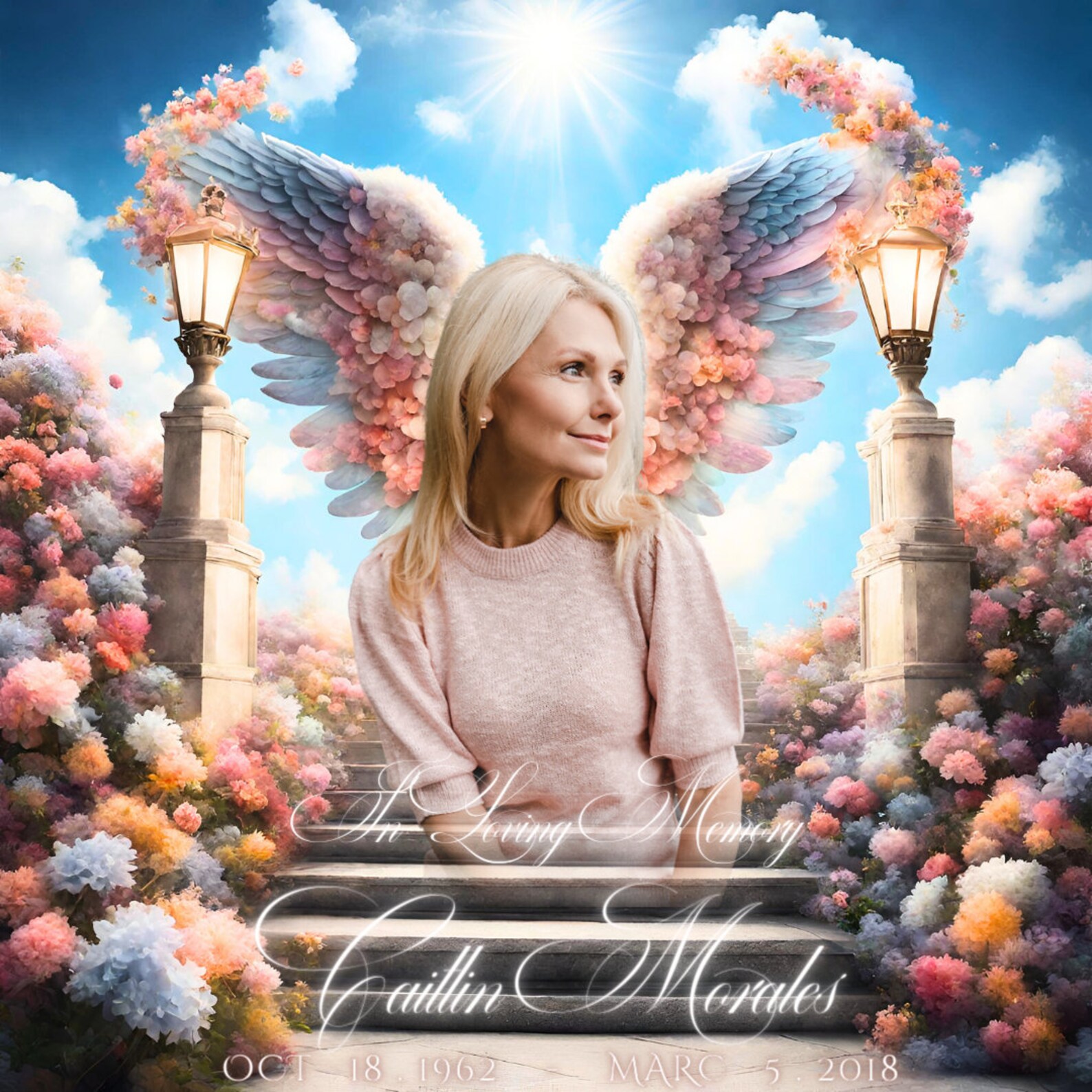 Floral Angel Wings Heaven Background, in Loving Memory PNG, Memorial ...