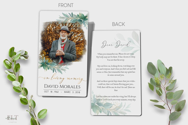 Greenery Funeral Prayer Card , Funeral Editable Template Prayer Card ...