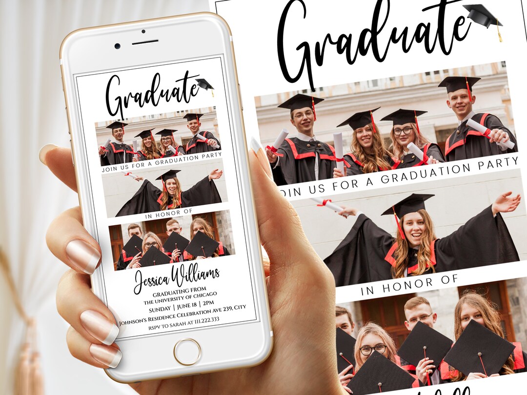 Electronic Photo Invitation Graduation Party Editable Template College ...