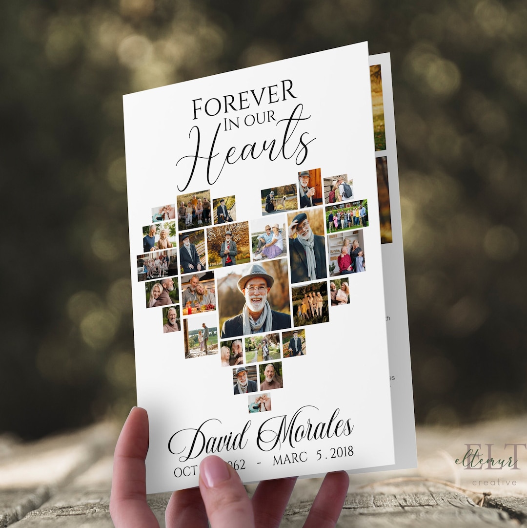 Funeral Heart Collage Program Template, Obituary Program Memorial ...