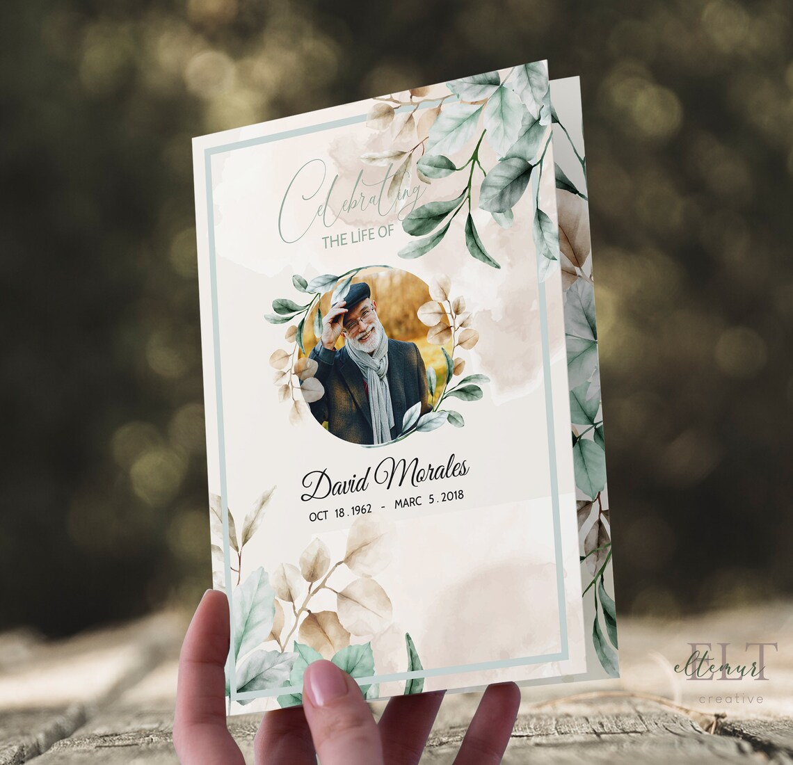 Bi Fold Greenery Funeral Thank You Program Template Editable - Etsy