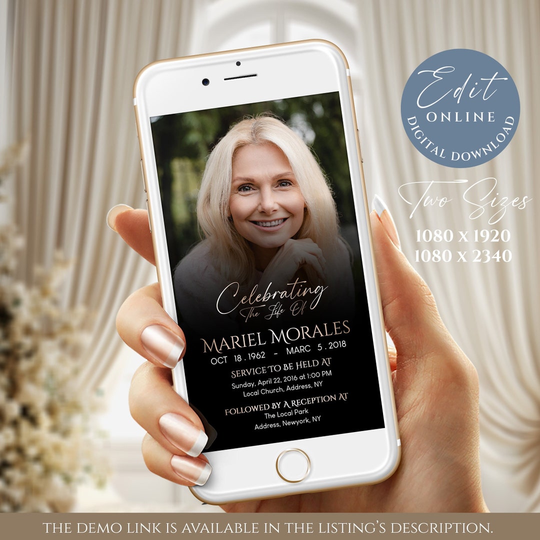 Black & Gold Text Funeral Evite, Funeral Invitation Template, Funeral ...