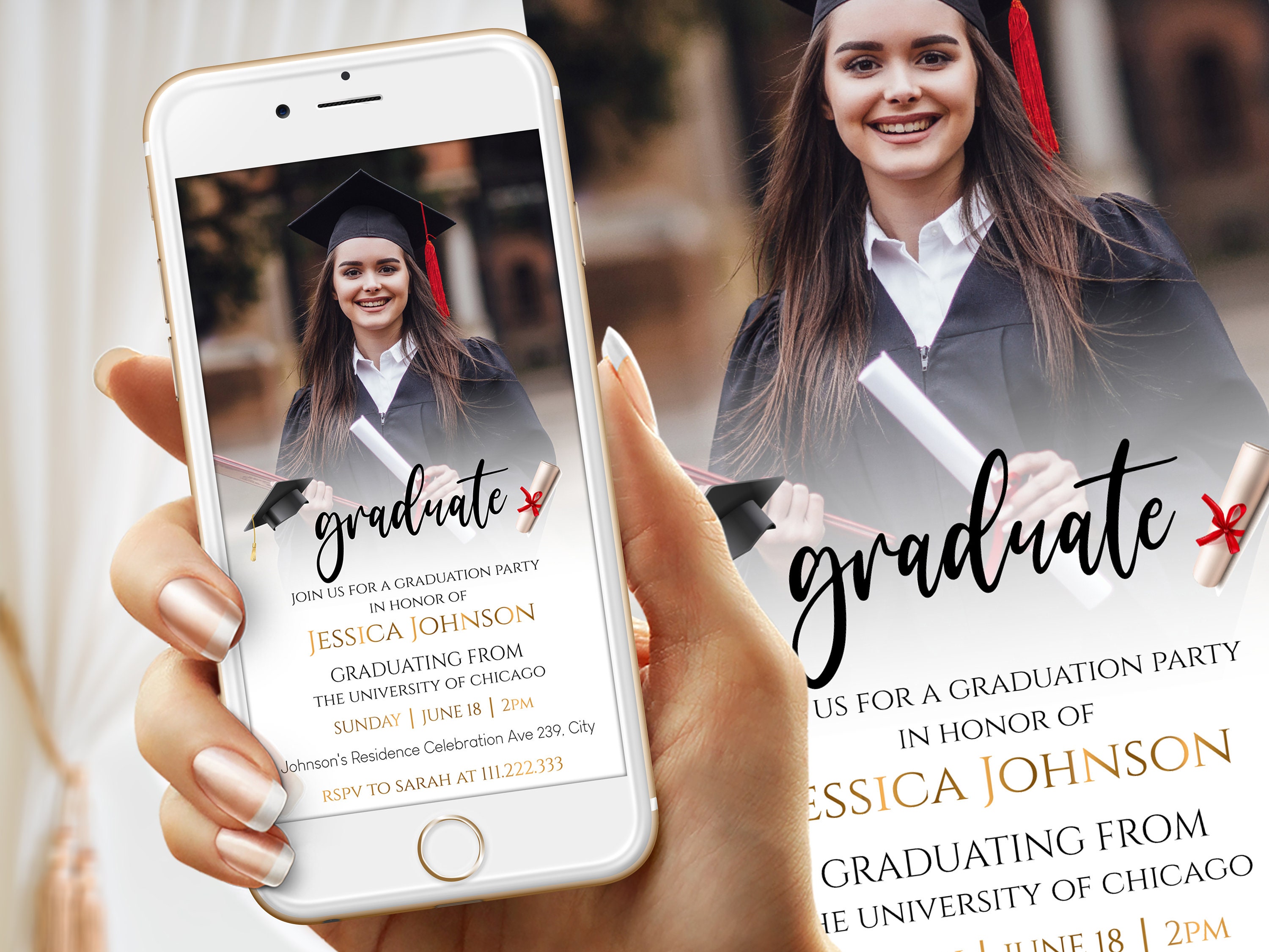 Electronic Photo Invitation Graduation Party Editable Template College ...