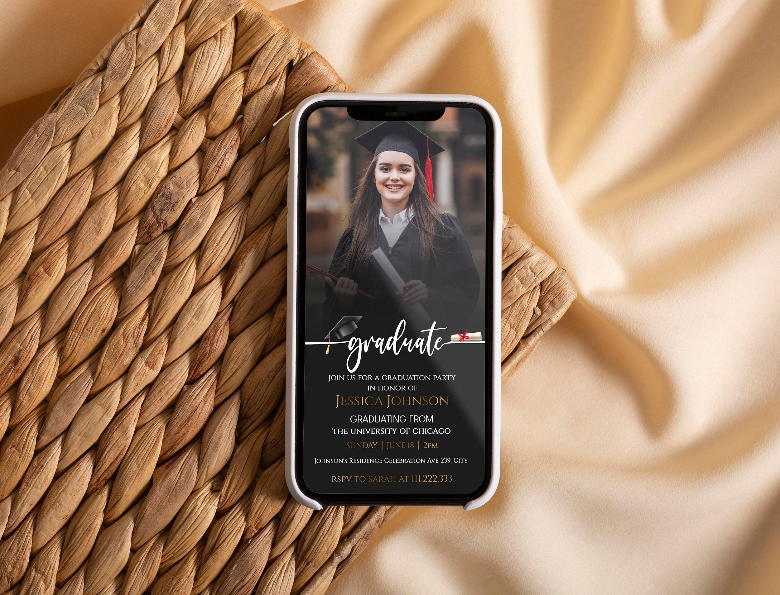 Grad Party Evite With Photo, Modern Graduation Evite, Editable Text ...