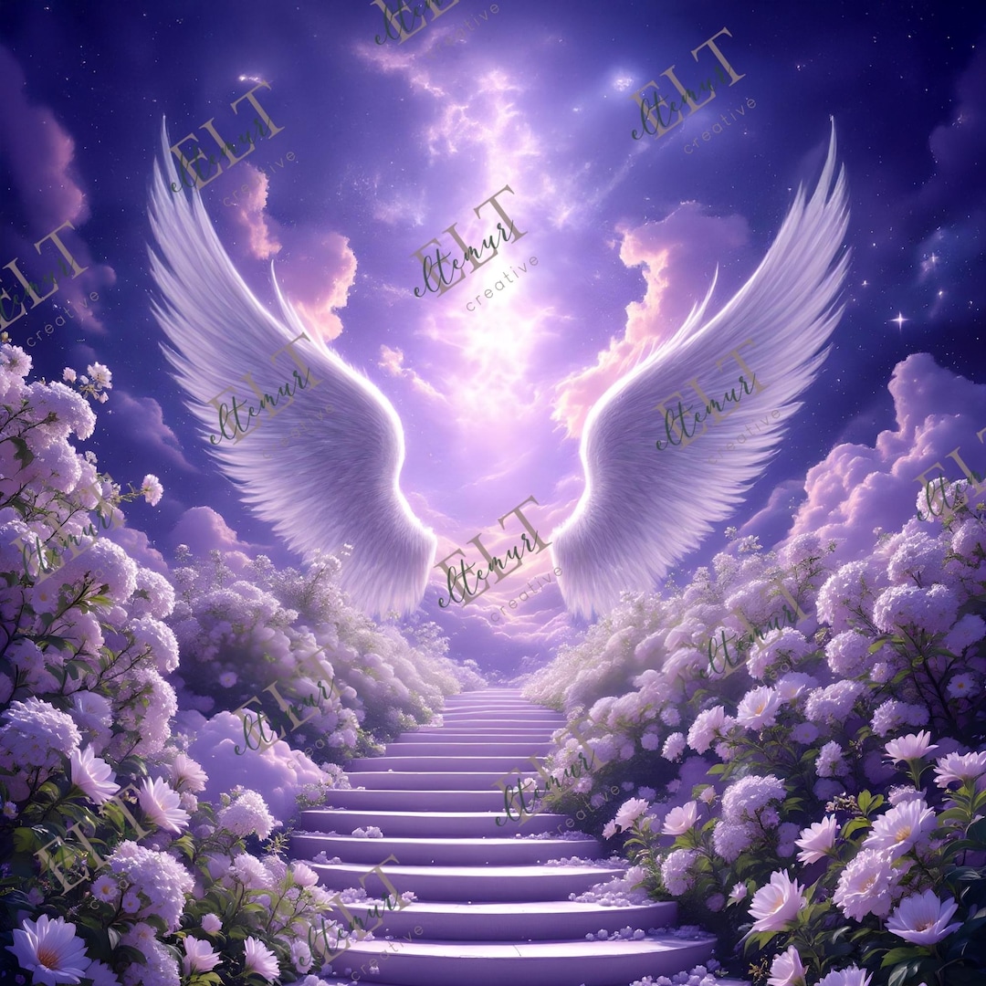 Purple Angel Wings Memorial Background: Heaven Stairs PNG (digital File ...