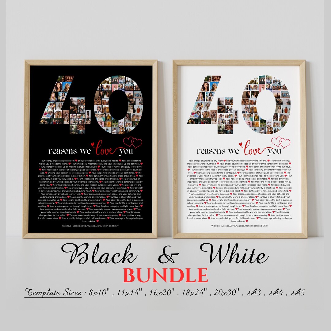 40 Reasons We Love You Poster With Collage Template, Printable 40th ...