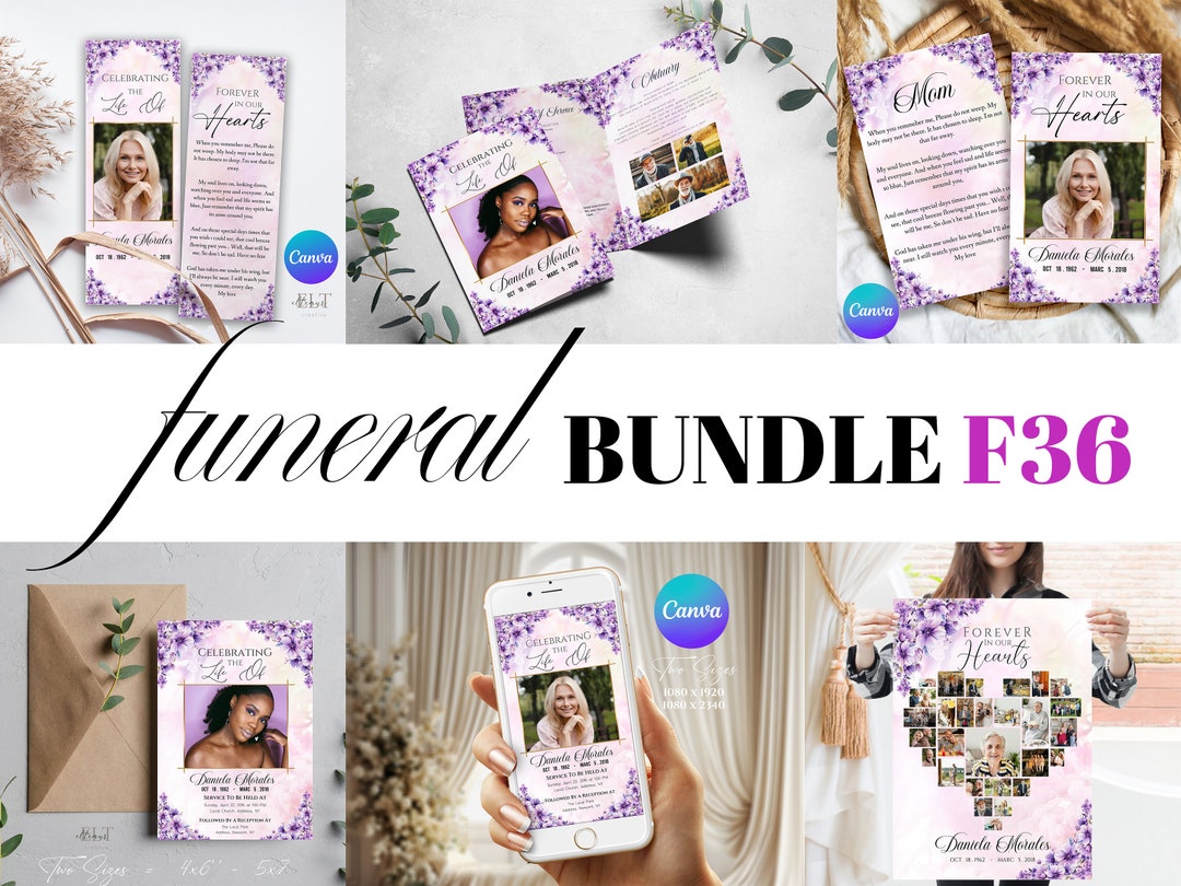 Purple Funeral Bundle Templates, Celebration of Life Funeral ...
